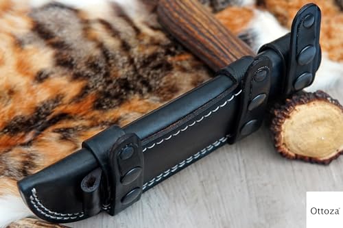 Ottoza Handmade Leather Knife Sheath RIGHT HAND Bushcraft Knife Sheath - Hunting Knife Sheath - Survival Knife Sheath - Fixed Blade Knife Sheath Horizontal Carry Black TOP GRAIN LEATHER No:158