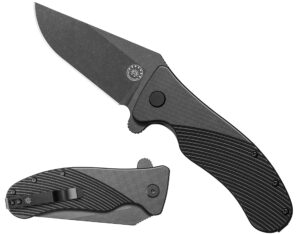 off-grid knives - rhino v2 with 154cm steel, textured g10, tumbled black finish, large folding edc knife, ceramic ball bearings, hrc 61, deep pocket carry (blackout)