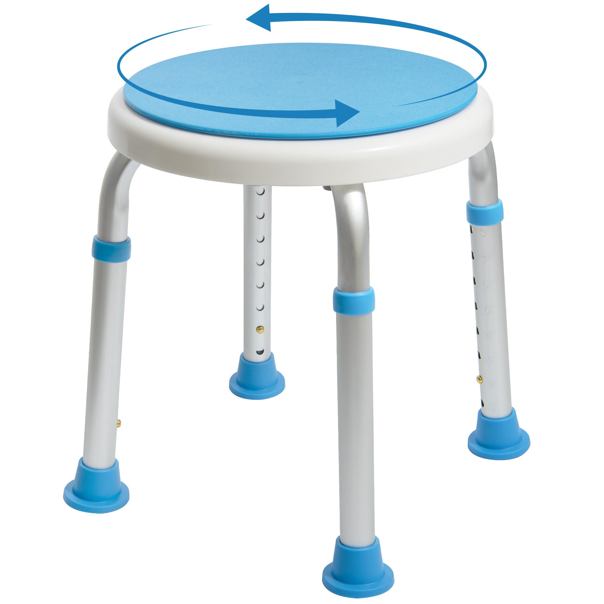 Vaunn Medical Tool-Free Assembly Adjustable Swivel Shower Stool Seat Bench with Anti-Slip Rubber Tips for Safety and Stability