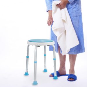 Vaunn Medical Tool-Free Assembly Adjustable Swivel Shower Stool Seat Bench with Anti-Slip Rubber Tips for Safety and Stability