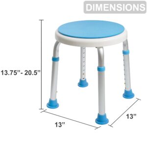 Vaunn Medical Tool-Free Assembly Adjustable Swivel Shower Stool Seat Bench with Anti-Slip Rubber Tips for Safety and Stability