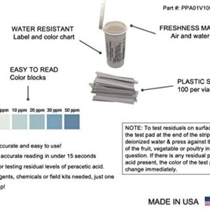 Peracetic Acid Test Strips, 0-50 ppm [Vial of 100 Strips]