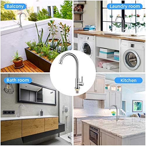 Cold Water Faucet Only,Brushed Nickel Stainless Steel Single Handle Single Hole Faucet High Arc Cold Water Sink Faucet for Kitchen,Outdoor, Garden and Bar.(Free Cold Water Supply Lines)