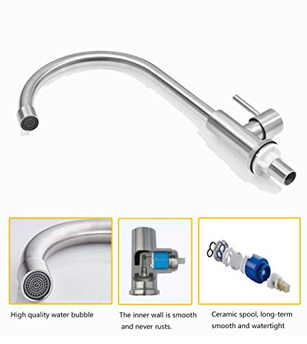 Cold Water Faucet Only,Brushed Nickel Stainless Steel Single Handle Single Hole Faucet High Arc Cold Water Sink Faucet for Kitchen,Outdoor, Garden and Bar.(Free Cold Water Supply Lines)