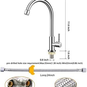 Cold Water Faucet Only,Brushed Nickel Stainless Steel Single Handle Single Hole Faucet High Arc Cold Water Sink Faucet for Kitchen,Outdoor, Garden and Bar.(Free Cold Water Supply Lines)