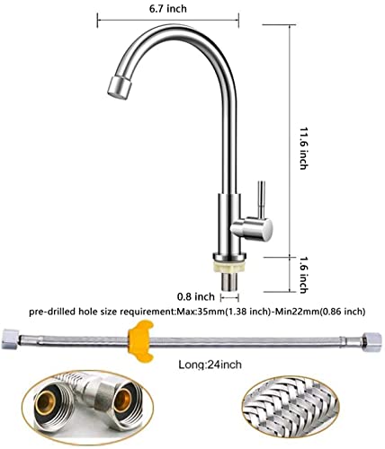 Cold Water Faucet Only,Brushed Nickel Stainless Steel Single Handle Single Hole Faucet High Arc Cold Water Sink Faucet for Kitchen,Outdoor, Garden and Bar.(Free Cold Water Supply Lines)