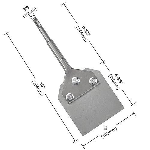 SPKLINE 4 Inch Wide SDS-Plus Floor Scraper Tile & Thinset Scaling Chisel SDS-Plus Shank 4" x 10" Thinset Scraper Adhesives Remover Wall Scraper Fits SDS-Plus Rotary Hammers and Chipping Hammer Drills