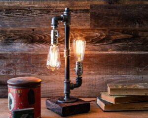 edison desk lamp, industrial table lamp, steampunk metal pipe lamp for nightstand, dressers, coffee table, study desk in bedroom college dorm