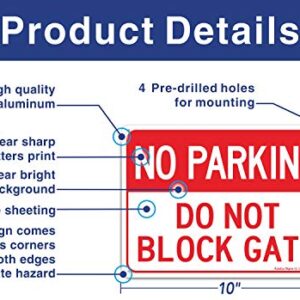 (2 pack) Faittoo No Parking Do Not Block Gate Sign, 10 x 7 Inches rectangle, .040 Rust Free Aluminum, UV Protected and Waterproof, Weather Resistant, Durable Ink, Easy to Mount