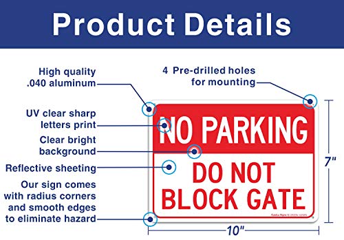 (2 pack) Faittoo No Parking Do Not Block Gate Sign, 10 x 7 Inches rectangle, .040 Rust Free Aluminum, UV Protected and Waterproof, Weather Resistant, Durable Ink, Easy to Mount