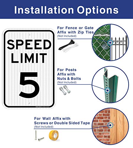 (2 Pack) Speed Limit 5 MPH Sign, 18 x 12 Inches Engineer Grade Reflective Sheeting, Rust Free Aluminum, Weather Resistant, Waterproof, Durable Ink, Easy to Mount