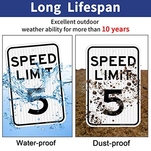 (2 Pack) Speed Limit 5 MPH Sign, 18 x 12 Inches Engineer Grade Reflective Sheeting, Rust Free Aluminum, Weather Resistant, Waterproof, Durable Ink, Easy to Mount