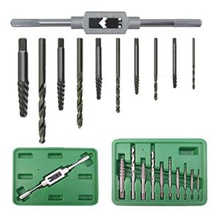 loboo idea 11 pieces damaged screw extractor set, remove broken head screw & bolt screw extractor drill bit set, adjustable tap die wrench stud remover screw extractor set (11 pieces screw extractor)