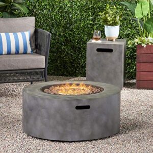 Catherine Outdoor Round Fire Pit with Tank Holder, Concrete