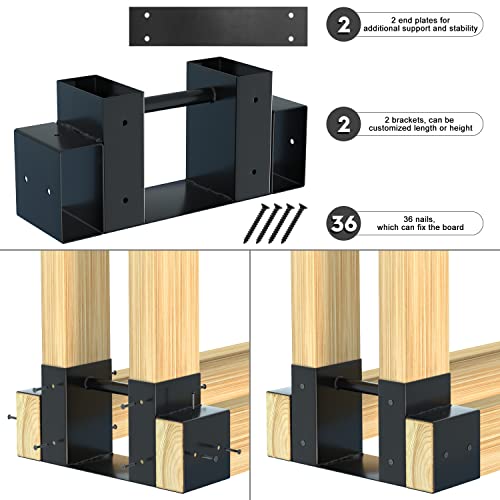 Urban Deco Firewood Rack Outdoor Bracket Kit - Log Racks Outdoor For Firewood Adjustable Log Holder Heavy Duty Firewood Rack Brackets 2x4 Wood Racks Outdoor For Firewood - Black Wood Rack - Pack Of 2