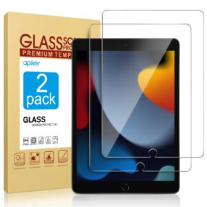 apiker 2 pack screen protector for ipad 9th 8th 7th generation 10.2 inch, tempered glass for ipad 9 8 7 (2021/2020/2019)