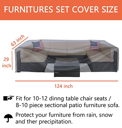 Oslimea Patio Furniture Cover Waterproof Outdoor Sectional Sofa Set Covers Heavy Duty Outdoor Rectangle Table and Chair Set Covers, Dust Proof Furniture Protective Cover Large 124" L x 63" W x 29" H