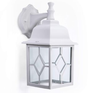 CORAMDEO Outdoor LED Square Wall Sconce Light for Porch, Patio, Deck, Wet Location, Built in LED Gives 100W of Light from 11W of Power, 1000 Lumens, 3K, Durable Cast Aluminum with White Finish