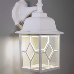 CORAMDEO Outdoor LED Square Wall Sconce Light for Porch, Patio, Deck, Wet Location, Built in LED Gives 100W of Light from 11W of Power, 1000 Lumens, 3K, Durable Cast Aluminum with White Finish