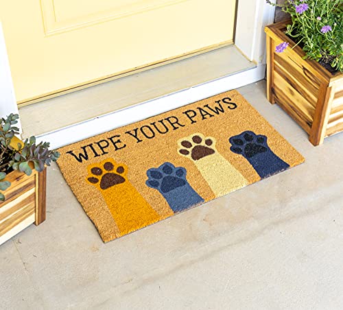 Avera Products Wipe Your Paws Natural Coir Doormat Anti-Slip Rubber Back | 17" x 29" Perfect for Outdoors | Low Maintenance Animal Welcome Mat | Colorful and Fun Pet Approved