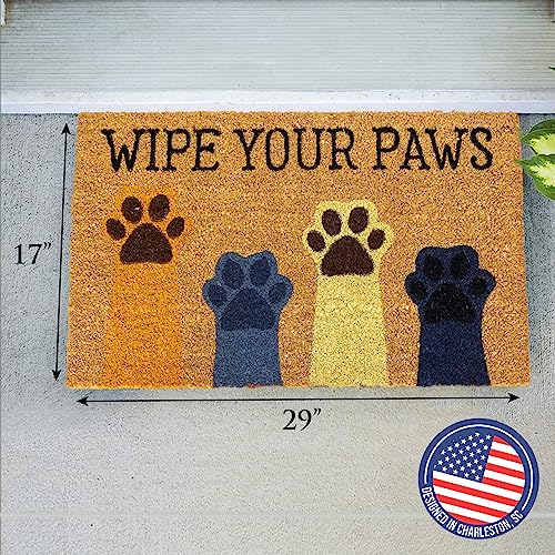 Avera Products Wipe Your Paws Natural Coir Doormat Anti-Slip Rubber Back | 17" x 29" Perfect for Outdoors | Low Maintenance Animal Welcome Mat | Colorful and Fun Pet Approved