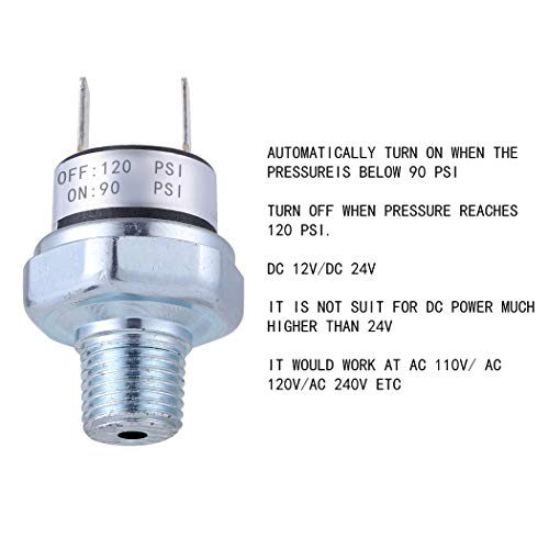 Air Pressure Switch 90-120 PSI Pressure Switch 1/4"-18 NPT DC 24V 12V Pressure Switch Air Compressor Pressure Switch 90PSI Pressure Switch 120PSI Pressure Switch