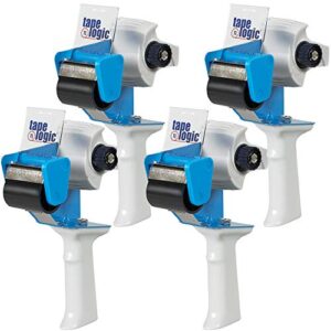 great box supply tape logic (4 pack) industrial carton sealing tape dispenser, 2", blue/white