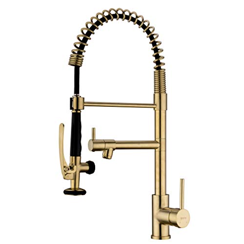 EKRTE Brushed Gold Kitchen Faucet, Commercial Style Pre-Rinse Kitchen Faucets with Pull Down Sprayer, Spot Free Single Handle Kitchen Sink Faucet