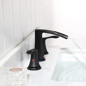 PARLOS Waterfall Widespread Bathroom Faucet Two Handles with Metal Pop Up Drain & cUPC Faucet Supply Lines, Matte Black, Demeter 1431804