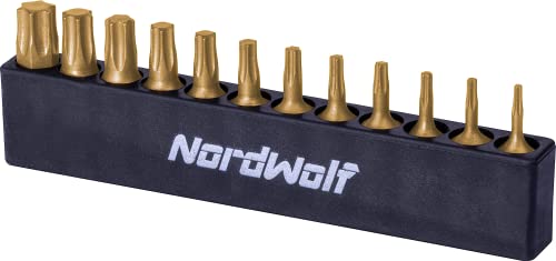 NordWolf 12-Piece Torx Bit Set, Titanium Nitride Coated 6 Point Screwdriver Star Bits Made From S2 Alloy Steel, Sizes T5 to T40