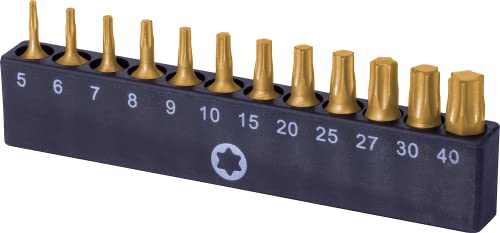 NordWolf 12-Piece Torx Bit Set, Titanium Nitride Coated 6 Point Screwdriver Star Bits Made From S2 Alloy Steel, Sizes T5 to T40