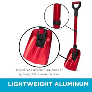 BIRDROCK HOME 34" Folding Emergency Snow Shovel for Car | Small & Compact | Tool for Snow Camping, Skiing, Snowmobiles, Avalanche Survival | Lightweight Aluminum & ABS Plastic | Red