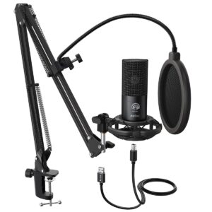 fifine studio condenser usb microphone computer pc microphone kit with adjustable boom arm stand shock mount for instruments voice overs recording podcasting youtube vocal gaming streaming-t669