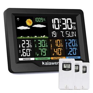 kalawen home wireless weather station multiple sensors with atomic clock, indoor/outdoor thermometer wireless humidity barometer monitor