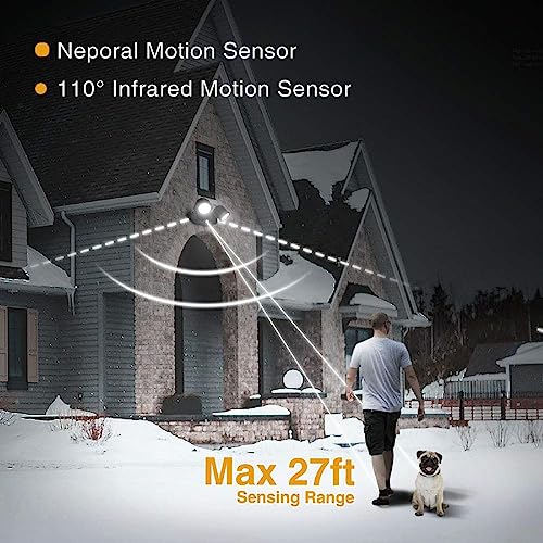 Neporal Outdoor-Motion-Sensor-Security-Light Wireless COB Battery Powered Outdoor Lights IP44 Waterproof Adjustable Outdoor Flood Light for Garage Porch Barn Patio Backyard