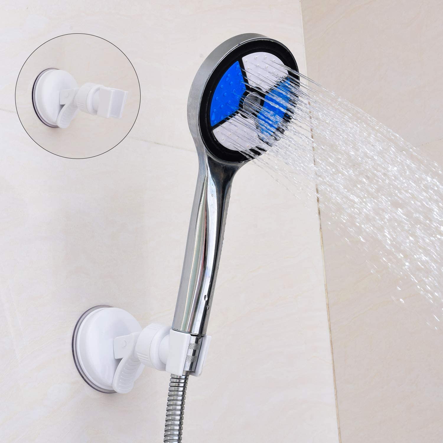 OUO Suction Cup Shower Head Holder Handheld Showerhead Bracket Adjustable Shower Holder, Removable Handheld Showerhead & Wall Mounted Suction Bracket