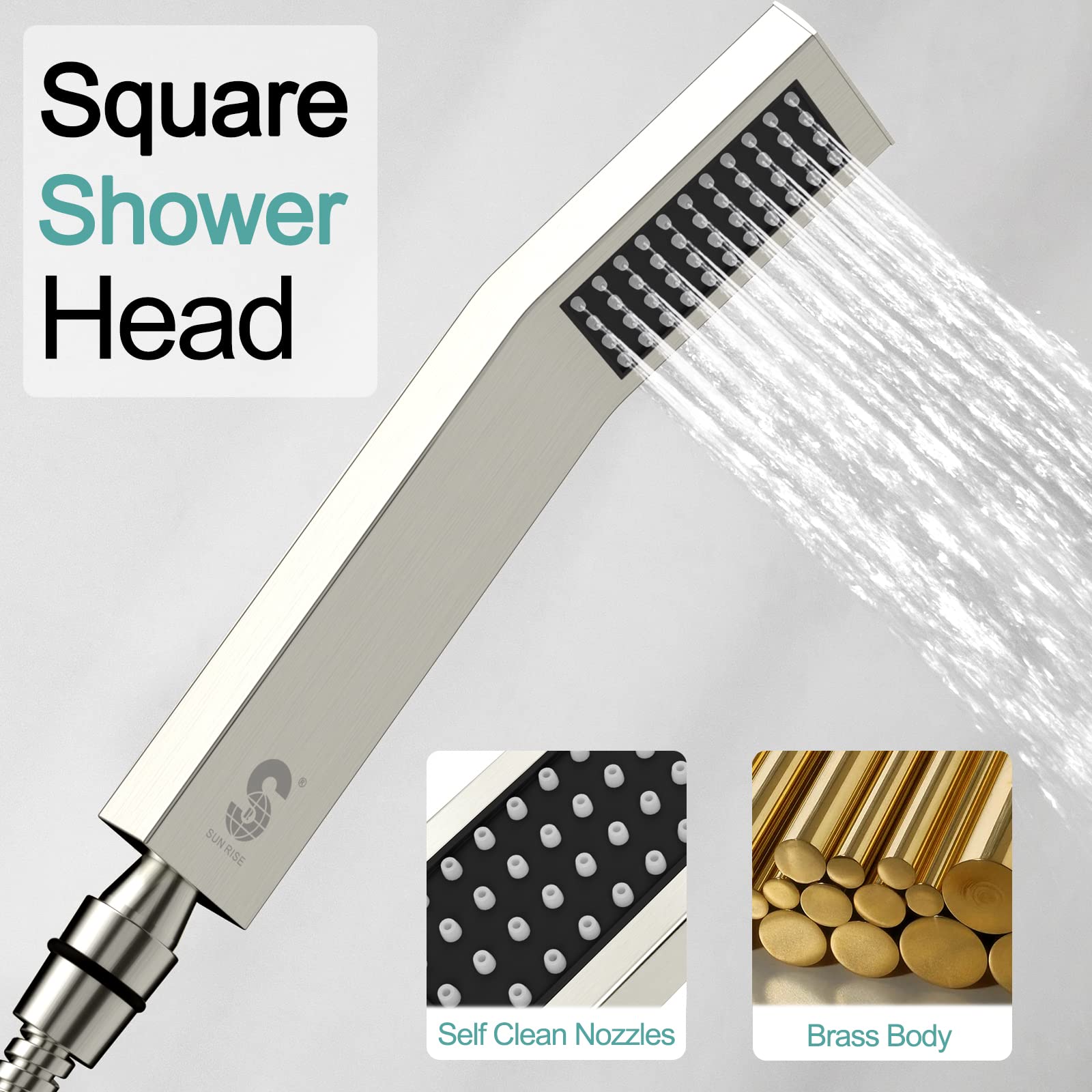 SR SUN RISE 12 Inch Square Shower System, Rain Shower Head and Slide Bar Handheld Shower Faucet Wall Mounted Combo Set Included Valve and Trim Kit for Bathroom, Brushed Nickel