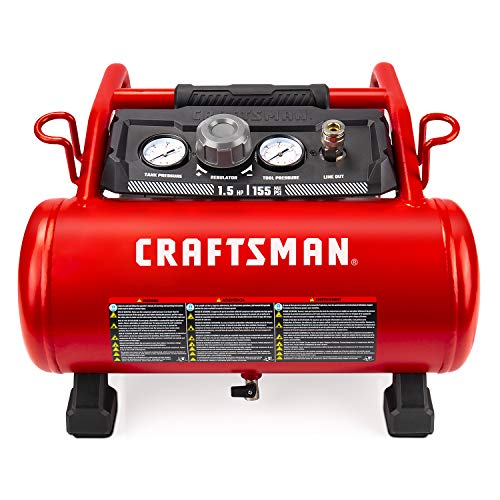 Craftsman Air Compressor, 3 Gallon 1.5 HP Max 155 Psi Pressure Oil-Free Portable, Red- CMXECXA0200341