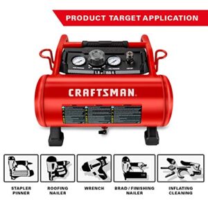 Craftsman Air Compressor, 3 Gallon 1.5 HP Max 155 Psi Pressure Oil-Free Portable, Red- CMXECXA0200341