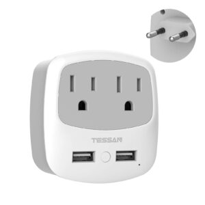 european travel plug adapter converter, tessan international power plug converter with 2 usb, type c outlet adaptor charger for us to most of europe eu iceland spain italy france germany