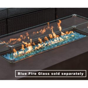 COSIEST Outdoor Propane Fire Pit Table 56-inch x 28-inch Rectangle Bronze Compact Concrete-Like Finish, 50,000 BTU,Wind Guard, Tank Outside, Free Lava Rocks, Fits 20lb Tank Outside, Raincover