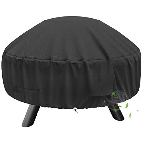 SHINESTAR Durable Round Fire Pit Cover for 22-32 Inch Fire Pit - Waterproof and Windproof, with Straps and Built-in Vents, 32 Dia x 13.5 H, Black