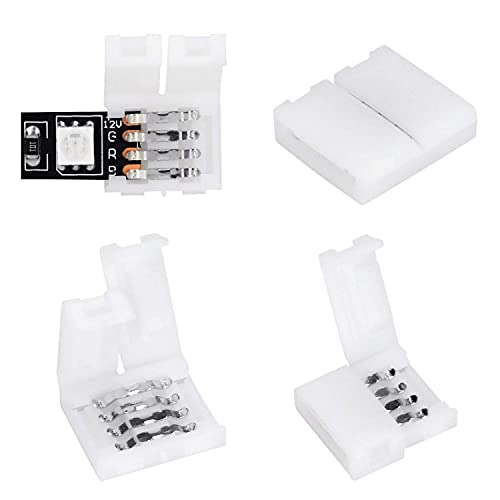 WENHSIN 10Packs 4-Pin RGB LED Light Strip Connectors 10mm Unwired Gapless Solderless Adapter Terminal Extension for SMD 5050 Multicolor Strip