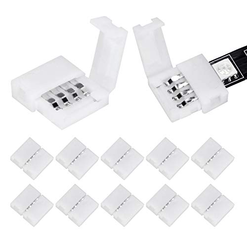 WENHSIN 10Packs 4-Pin RGB LED Light Strip Connectors 10mm Unwired Gapless Solderless Adapter Terminal Extension for SMD 5050 Multicolor Strip