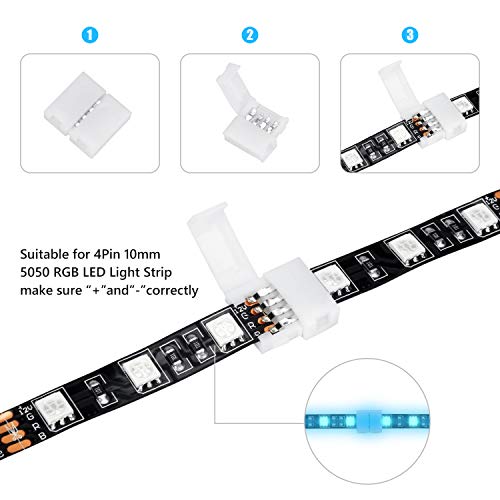 WENHSIN 10Packs 4-Pin RGB LED Light Strip Connectors 10mm Unwired Gapless Solderless Adapter Terminal Extension for SMD 5050 Multicolor Strip