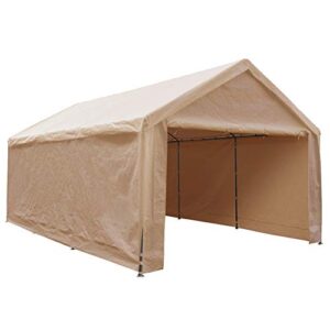 abba patio carport heavy duty carport with removable sidewalls & doors portable garage extra large car canopy for auto, boat, party, wedding, market stall, 12 x 20 ft with 8 legs, beige