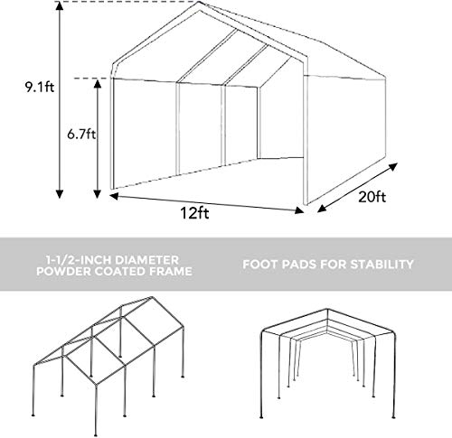 Abba Patio Carport Heavy Duty Carport with Removable Sidewalls & Doors Portable Garage Extra Large Car Canopy for Auto, Boat, Party, Wedding, Market stall, 12 x 20 ft with 8 Legs, Beige