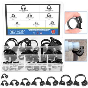 glarks 48pcs 8 size heavy duty black double gripping nylon hose clamps set, 6.6-27.2mm plastic snap ratcheting clamps assortment kit (black 48pcs)