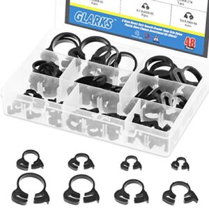 Glarks 48Pcs 8 Size Heavy Duty Black Double Gripping Nylon Hose Clamps Set, 6.6-27.2mm Plastic Snap Ratcheting Clamps Assortment Kit (Black 48Pcs)