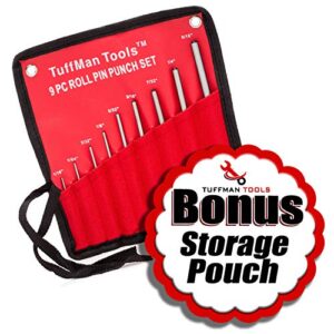 TuffMan Tools, Roll Pin Punch Set with Soft Mallet - Great for Gun Building and Removing Pins